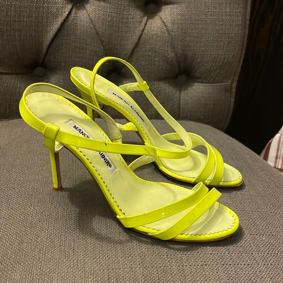 Manolo Blahnik | Shoes | Neon Green Manolo Blahnik Heeled Sandals ...